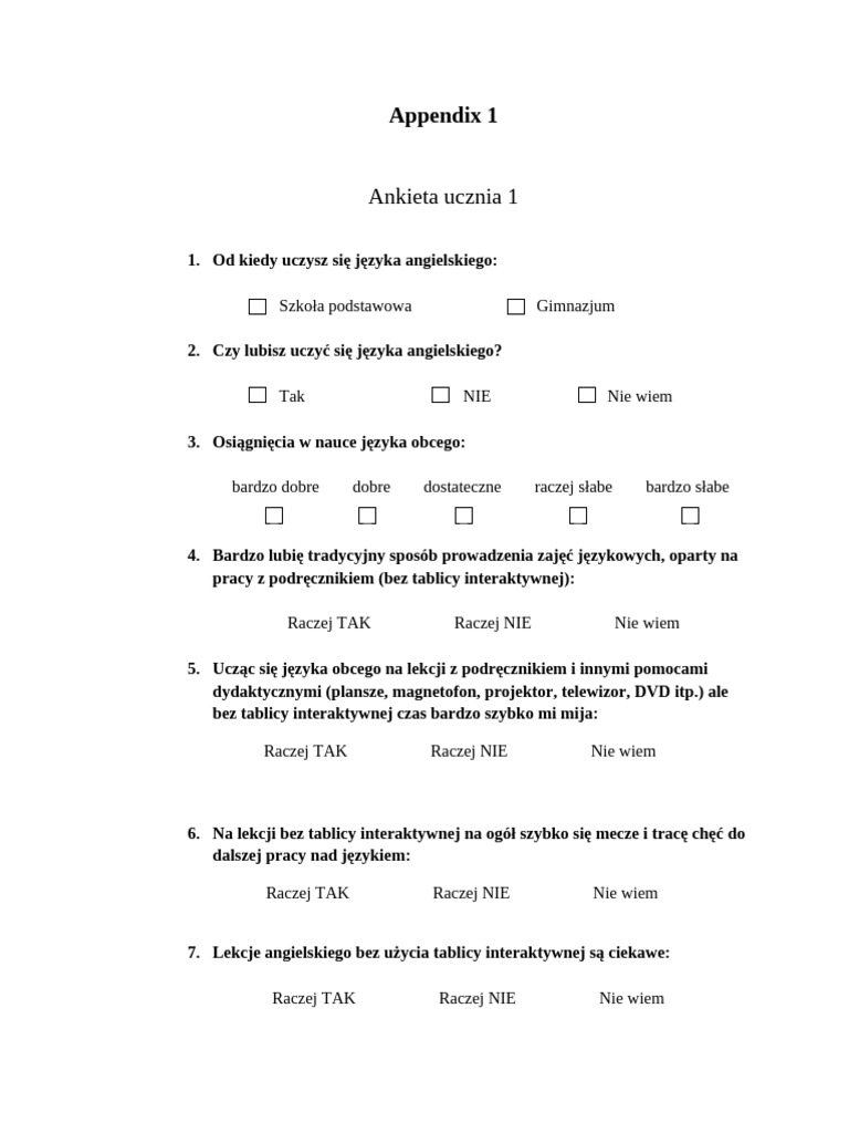 Ankieta Ucznia Bez IWB | PDF