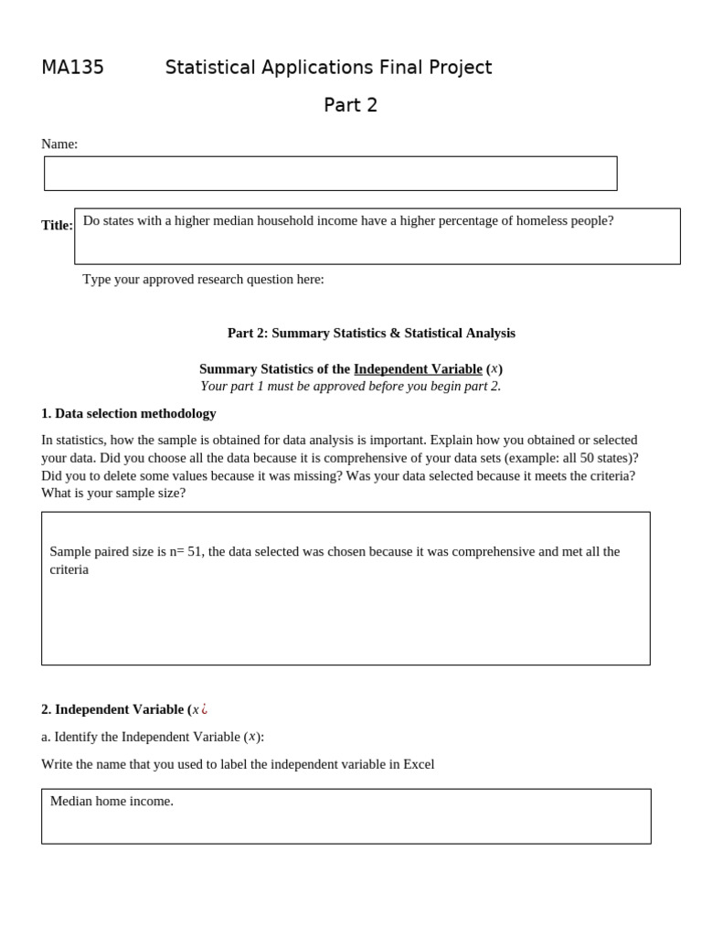 MA135 - StatisticsApplications - Final Project Part 2 Answered | PDF | Median | Statistics