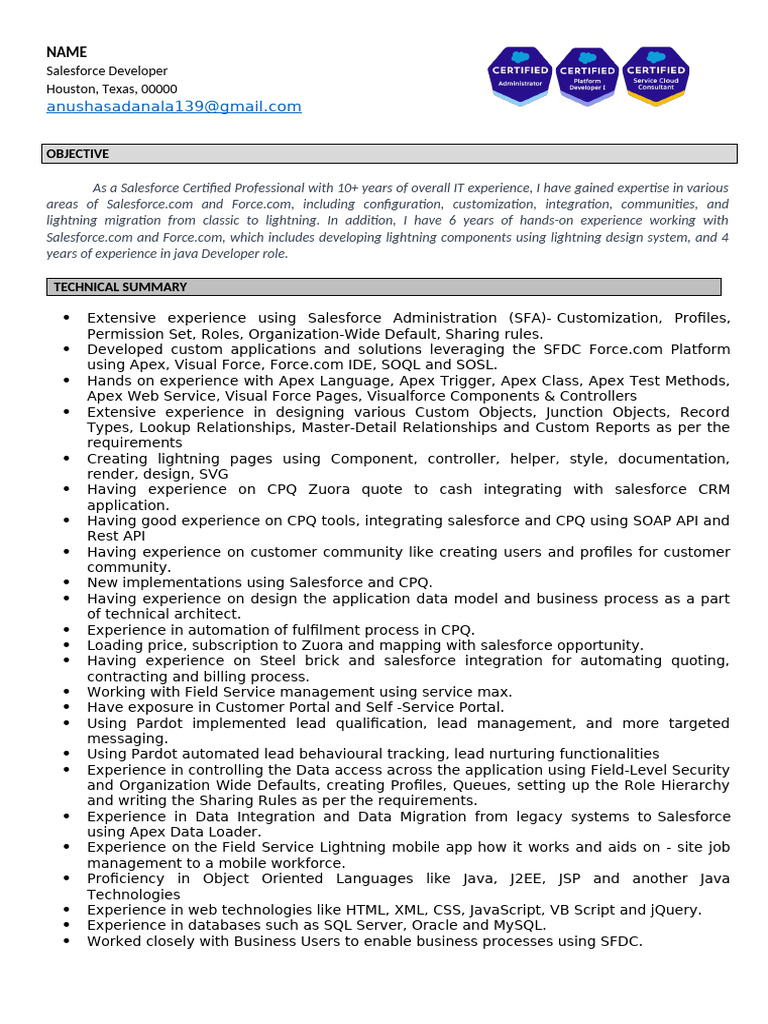 Salesforce Developer Resume Houston | PDF | Databases | Java (Programming Language)