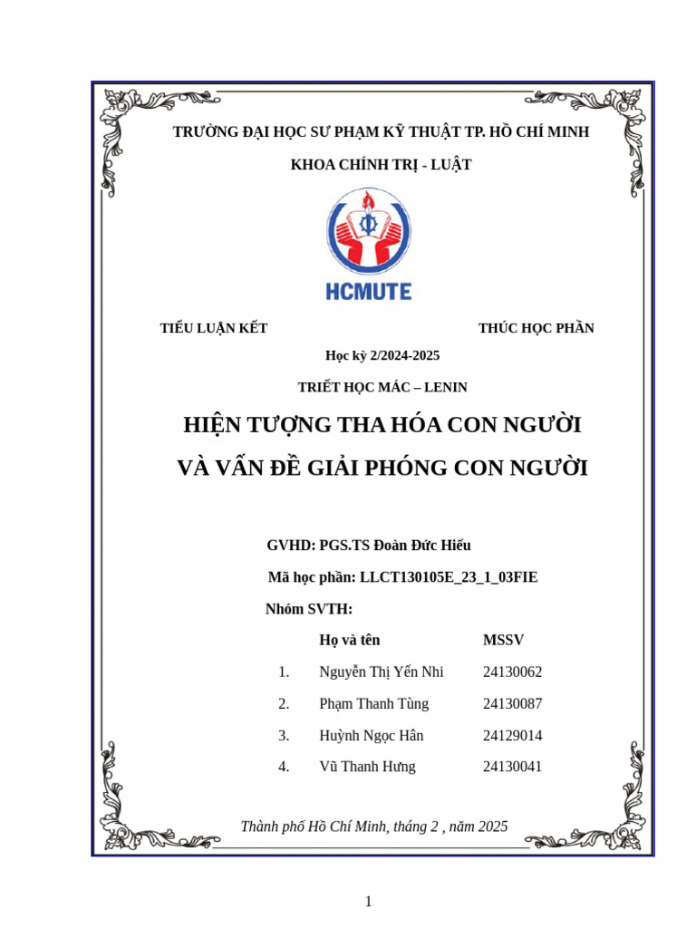 Tiểu luận Triết (HCMUTE) | PDF