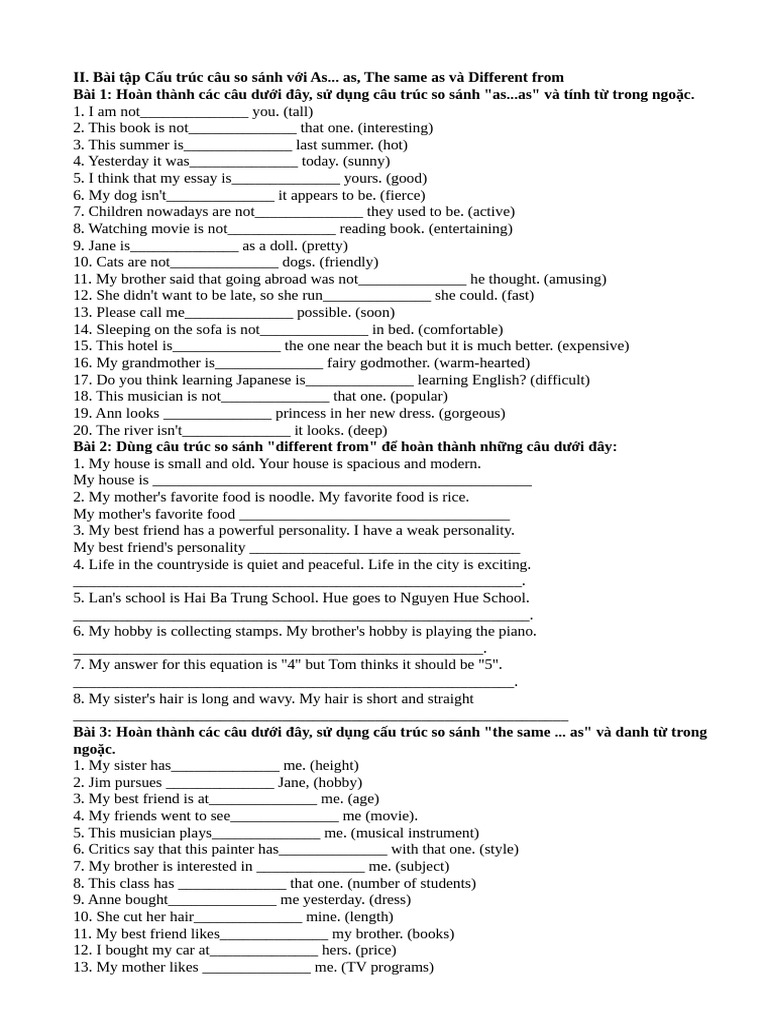Exercises on Comparisons: As...As & Different From | PDF