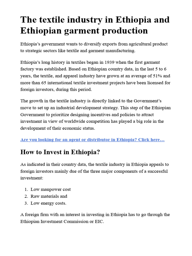 Ethiopia's Growing Textile Industry Insights | PDF | Ethiopia ...