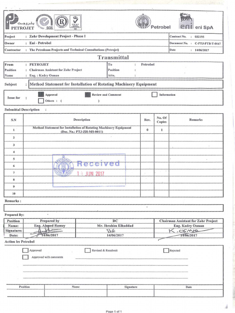 Method Statement for Rotating Machinery Installation | PDF