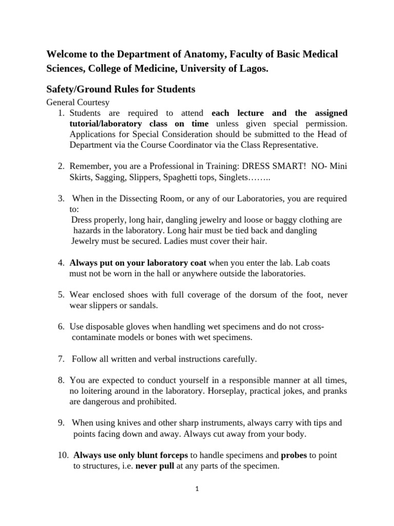 Ground Rules For Anatomy Labs | PDF | Laboratories | Anatomy