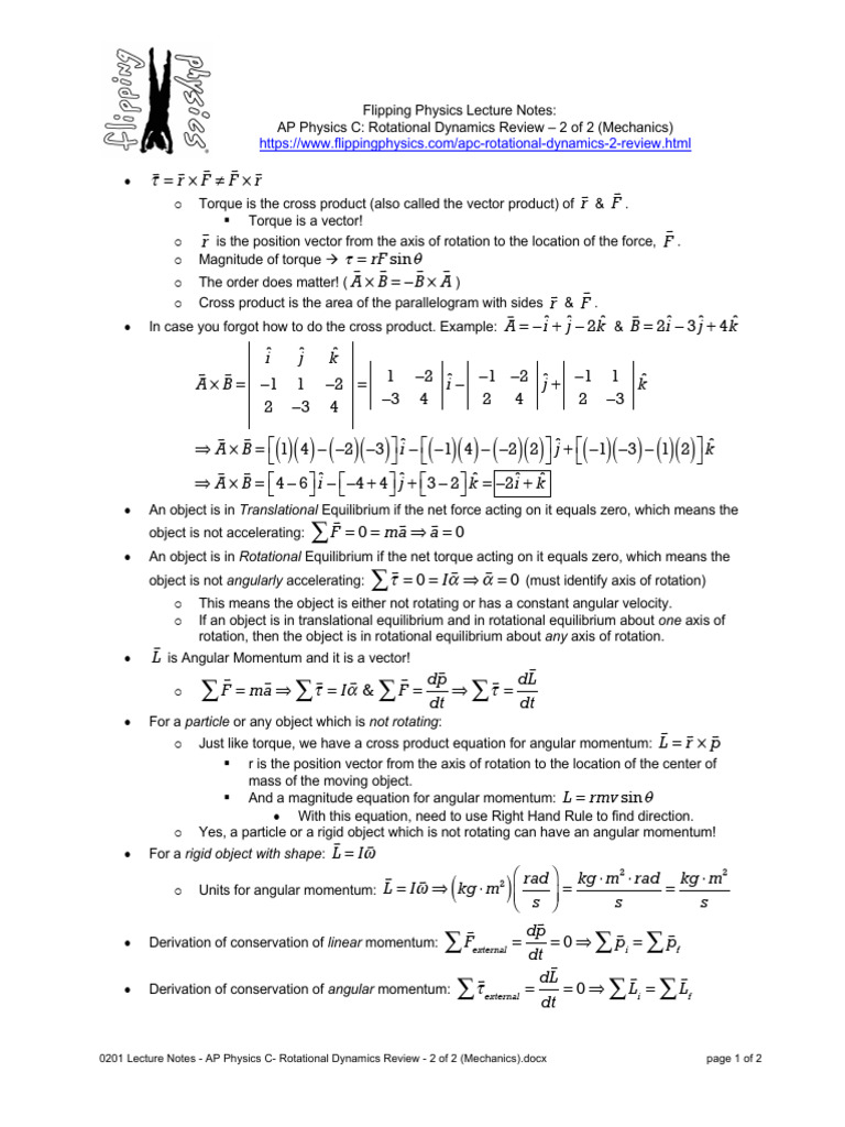 0201 Lecture Notes - AP Physics C - Rotational Dynamics Review - 2 of 2 ...