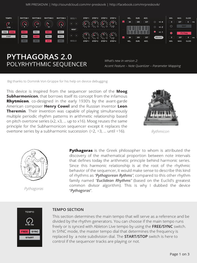 Pythagoras 2.0 - Polyrhythmic Sequencer - User Manual | PDF | Rhythm | Pythagoras