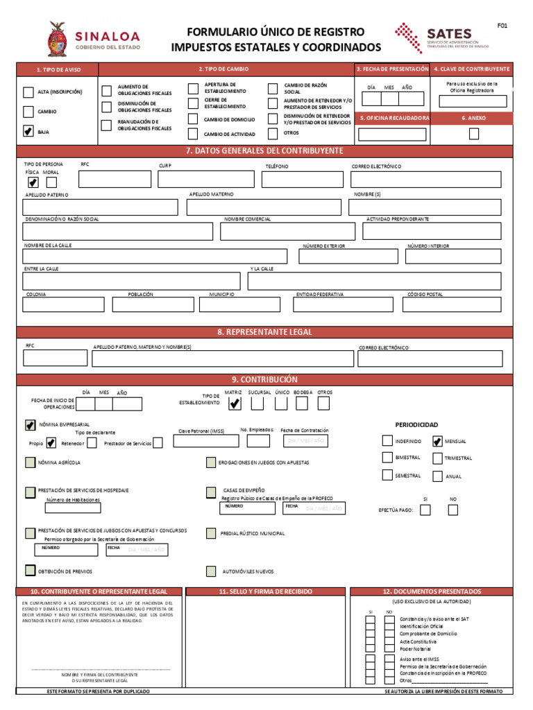 Formulario Unico de Registro | PDF