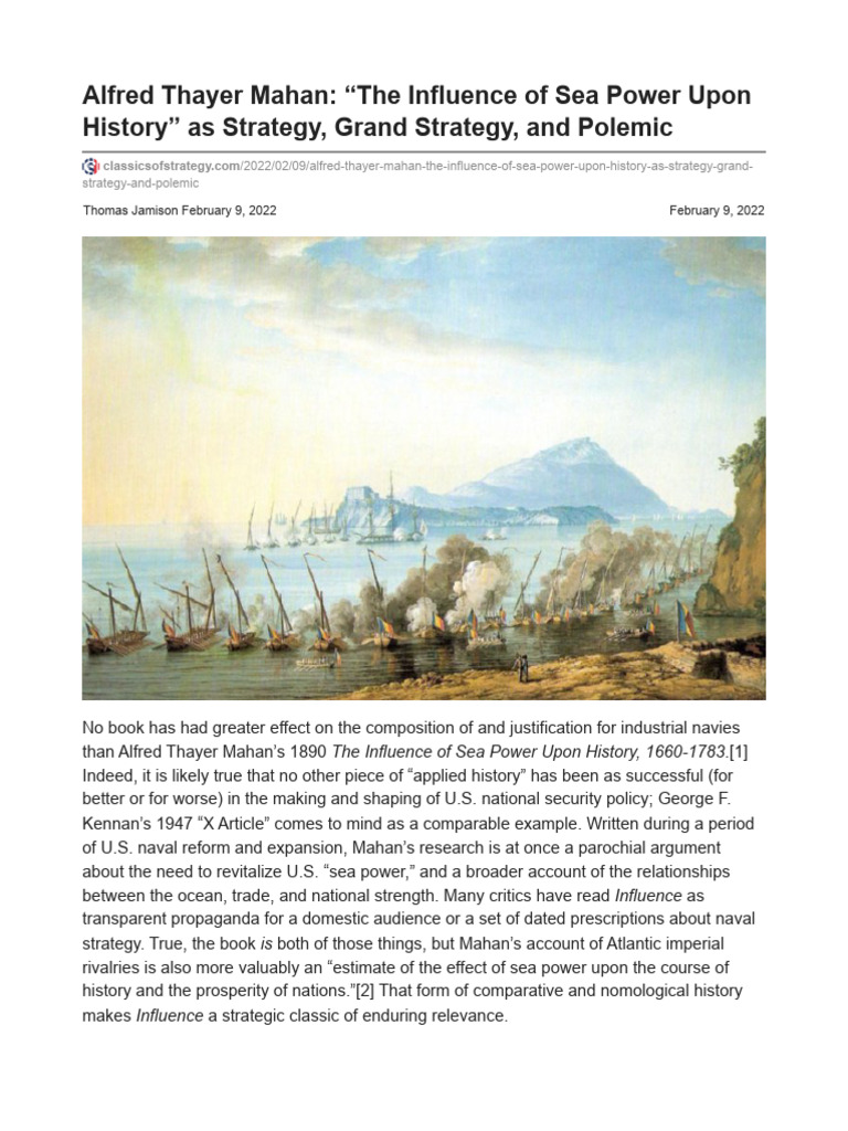 Alfred Thayer Mahan - "The Influence of Sea Power Upon History" As ...