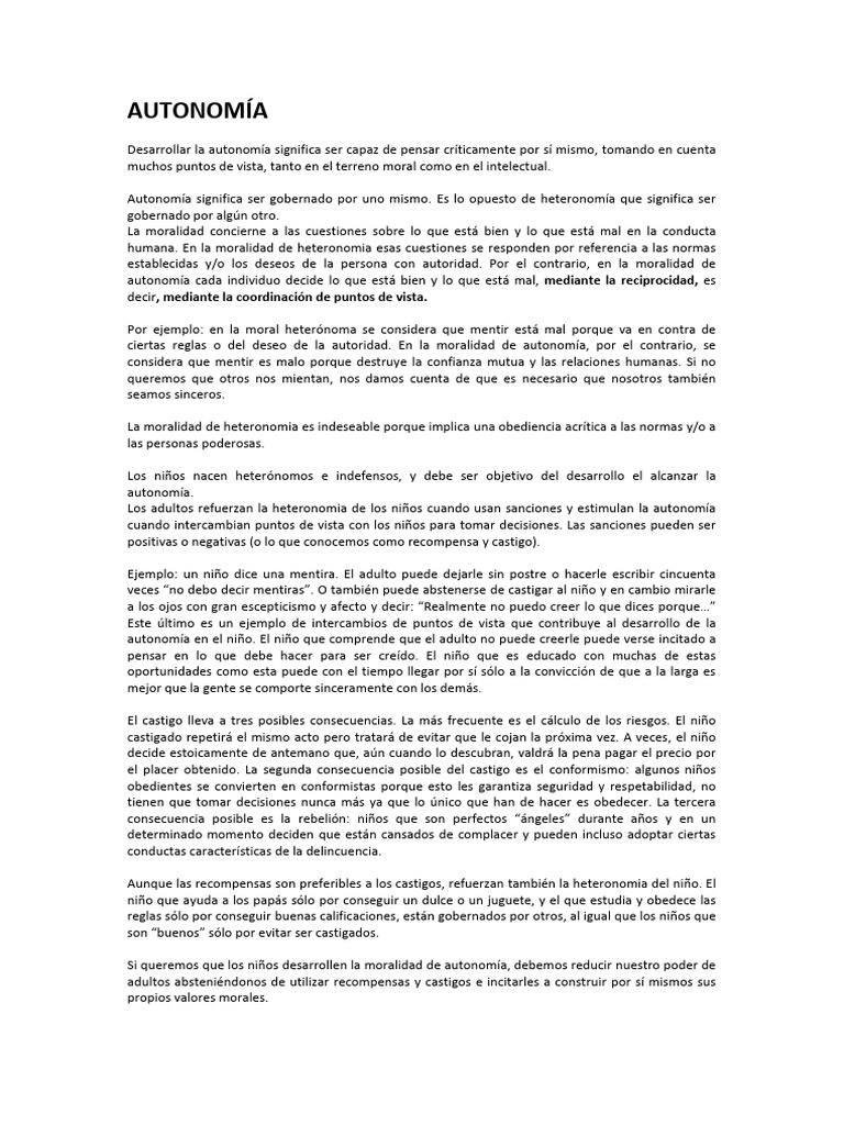 Desarrollando la Autonomía Infantil | PDF | Autonomía | Moralidad