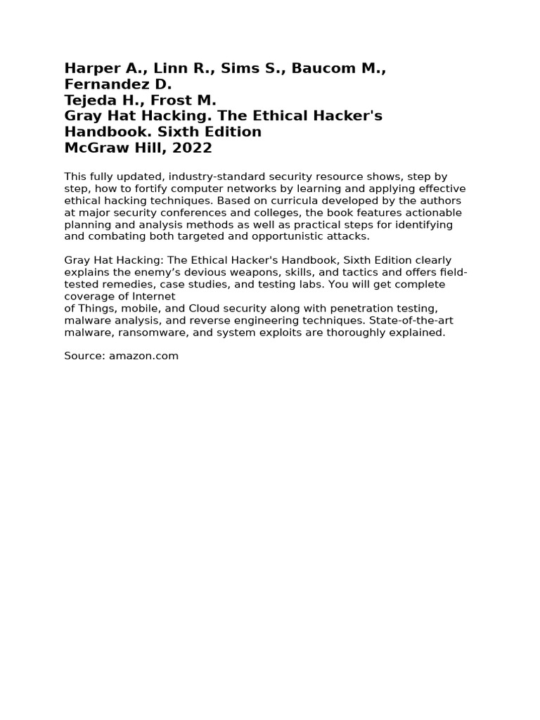 07-Gray Hat Hacking. The Ethical Hacker's Handbook, Sixth Edition | PDF