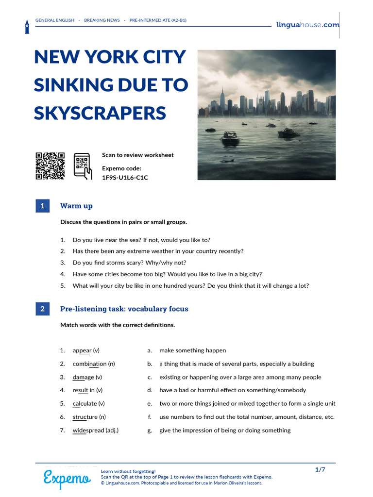 NYC Sinking: Skyscrapers and Flooding | PDF | Sea Level Rise | Vocabulary