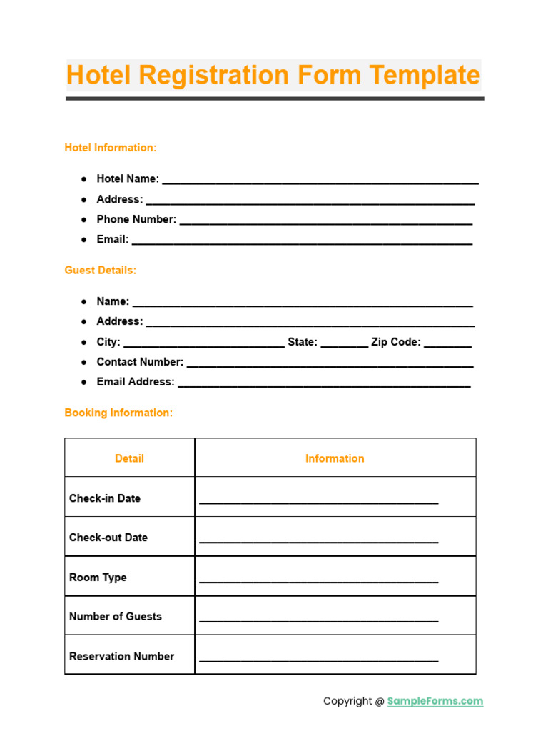Hotel Registration Form Template | PDF