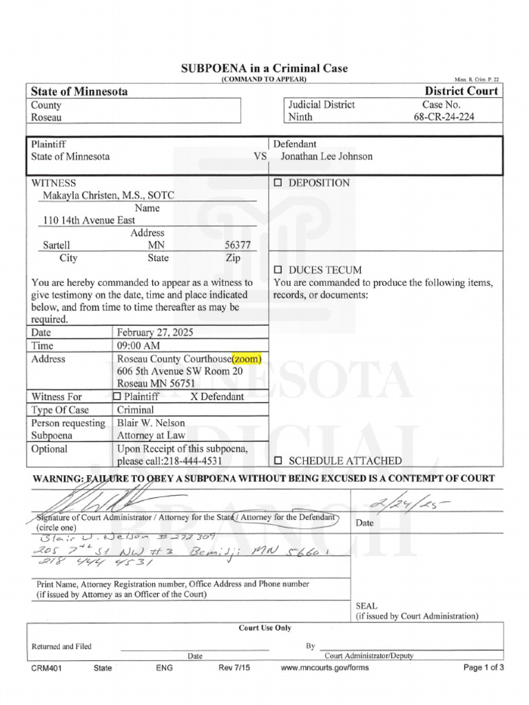 MCRO - 68-CR-24-224 - Subpoena With Service - 2025-02-24 ...