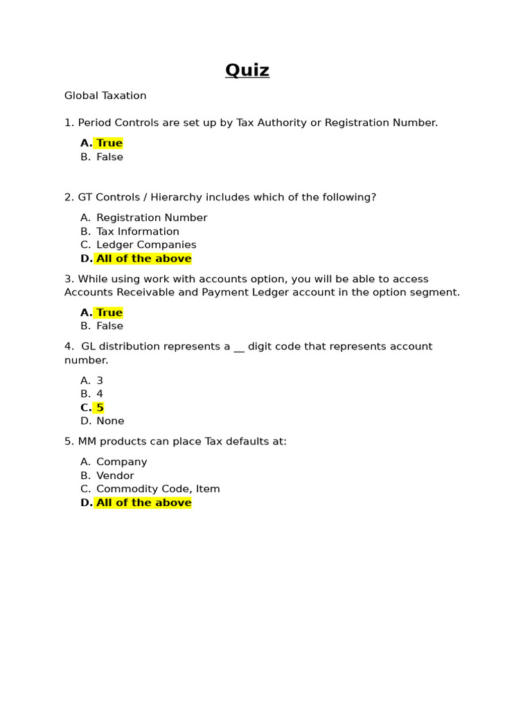 Global Taxation Quiz and Concepts | PDF | Taxes | Value Added Tax