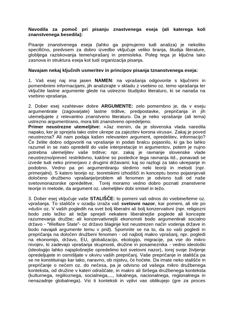 Navodila Za Pisanje Akademskega Eseja | PDF