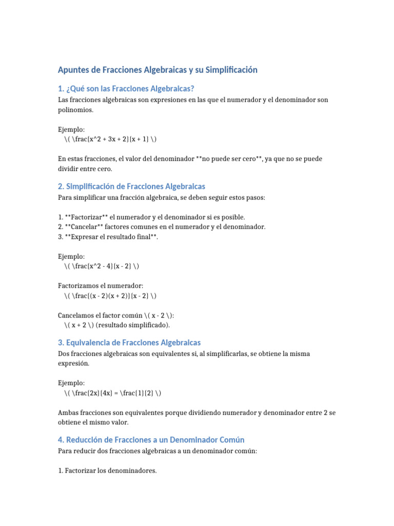 Fracciones Algebraicas Simplificadas | PDF