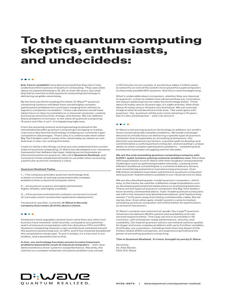 Quantum Realized Letter | PDF | Quantum Computing | Computer Science