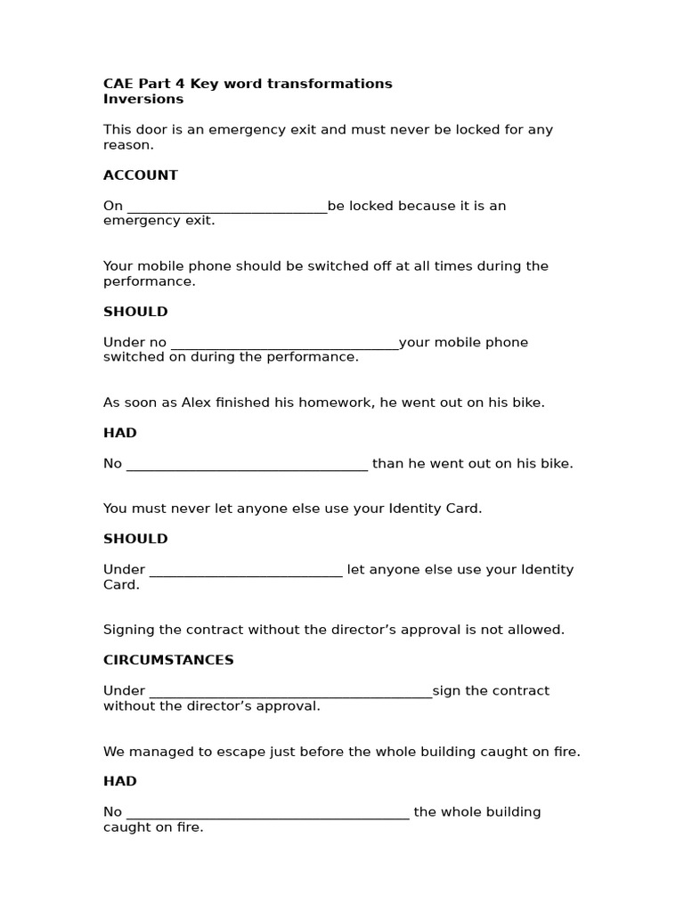 Key Word Transformation Inversion | PDF