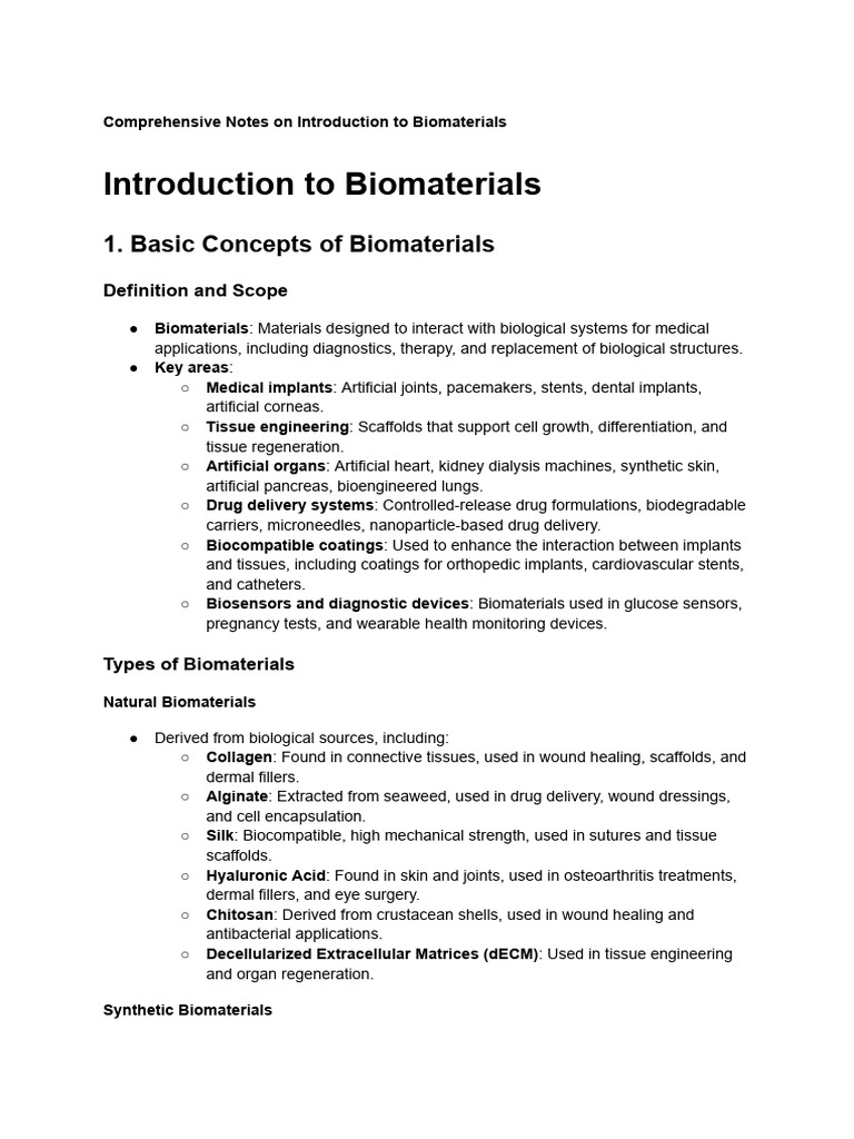 Comprehensive Notes On Introduction To Biomaterials | PDF | Biomaterial ...