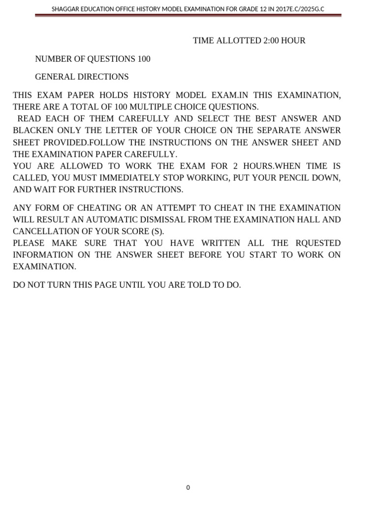 Grade 12 History Model Exam 2017 | PDF | Ethiopia | Imperialism