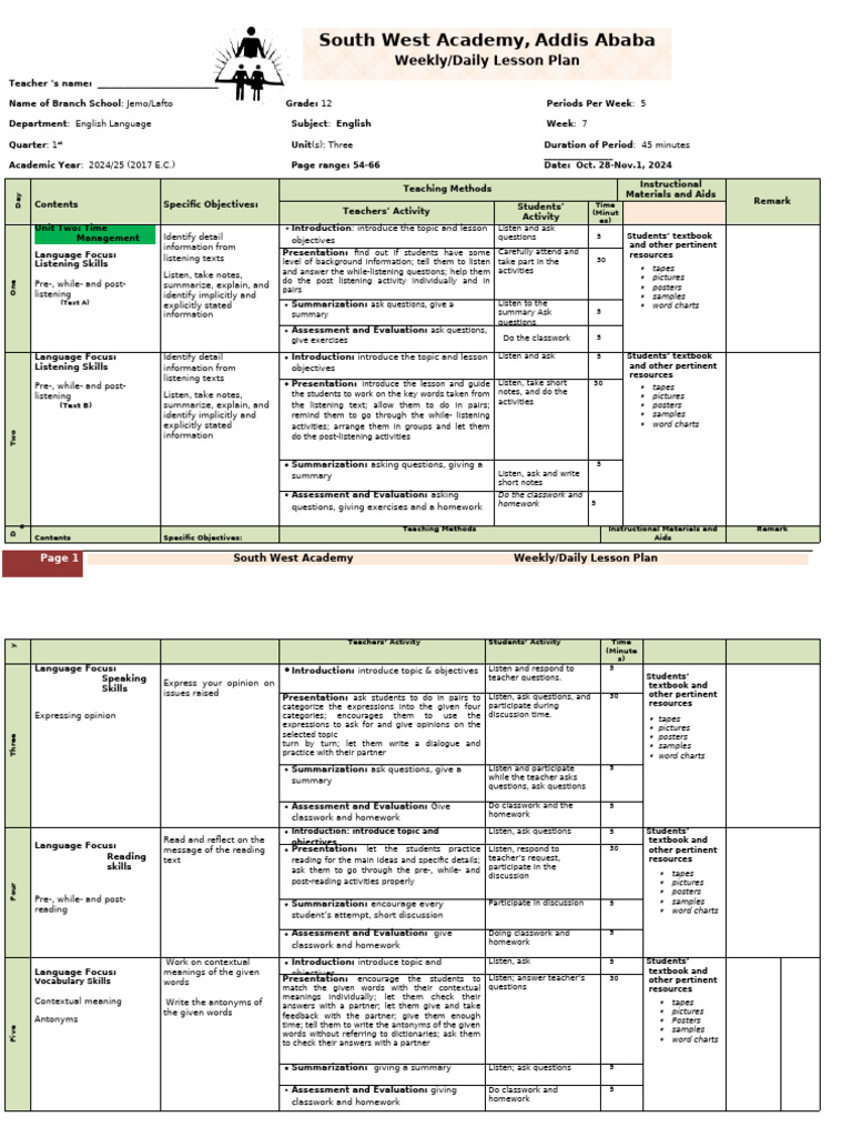 G12 Week Seven WLP | PDF | Lesson Plan | Teaching Method