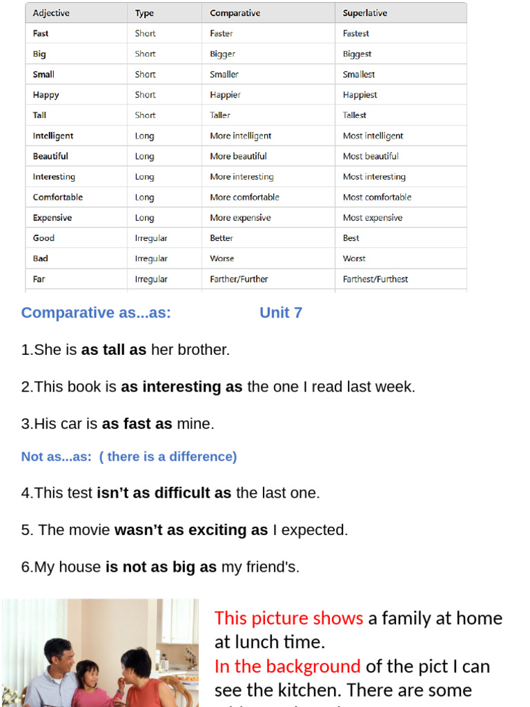 b1 Comparative and Superlative Unit 7.pptx AND DESCRIPTION OF PICTURE ...