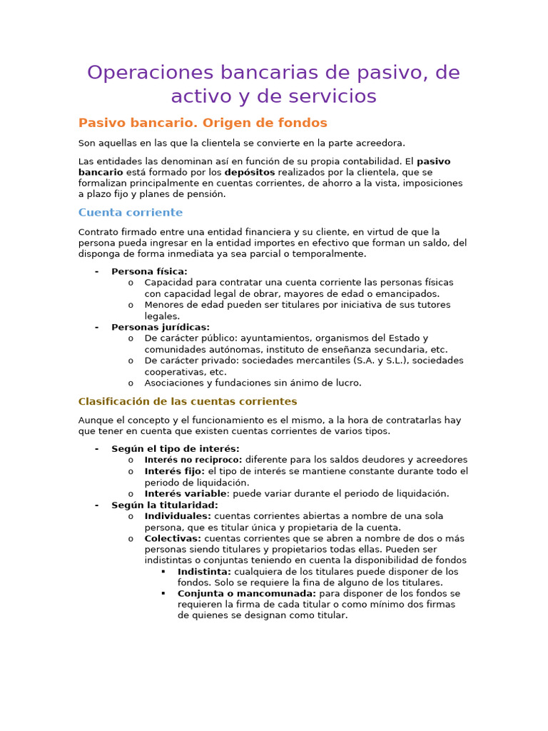 Operaciones Bancarias de Pasivo | PDF | Bancos | Interés