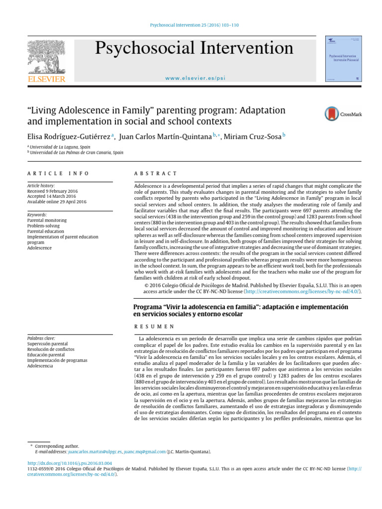 Psychological Intervention Pdf Adolescence Parenting