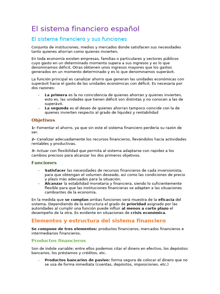 El Sistema Financiero Español | PDF | Bancos | Bancos centrales