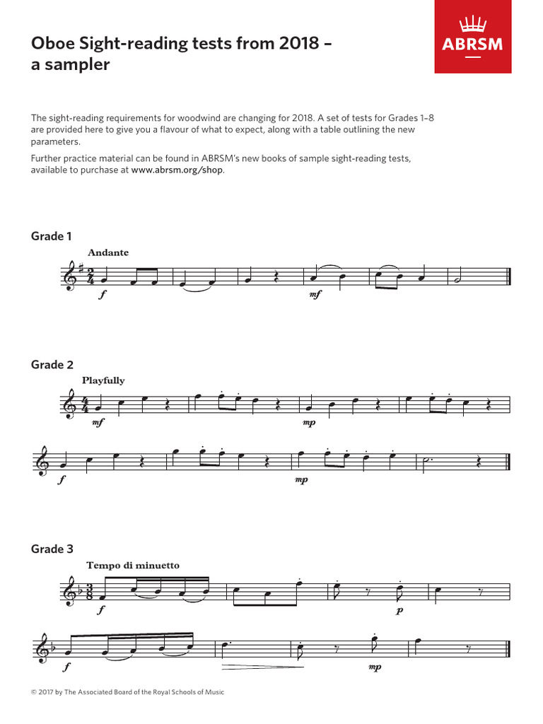 Sight-Reading Sampler 2018 Oboe | PDF | Tempo | Notation