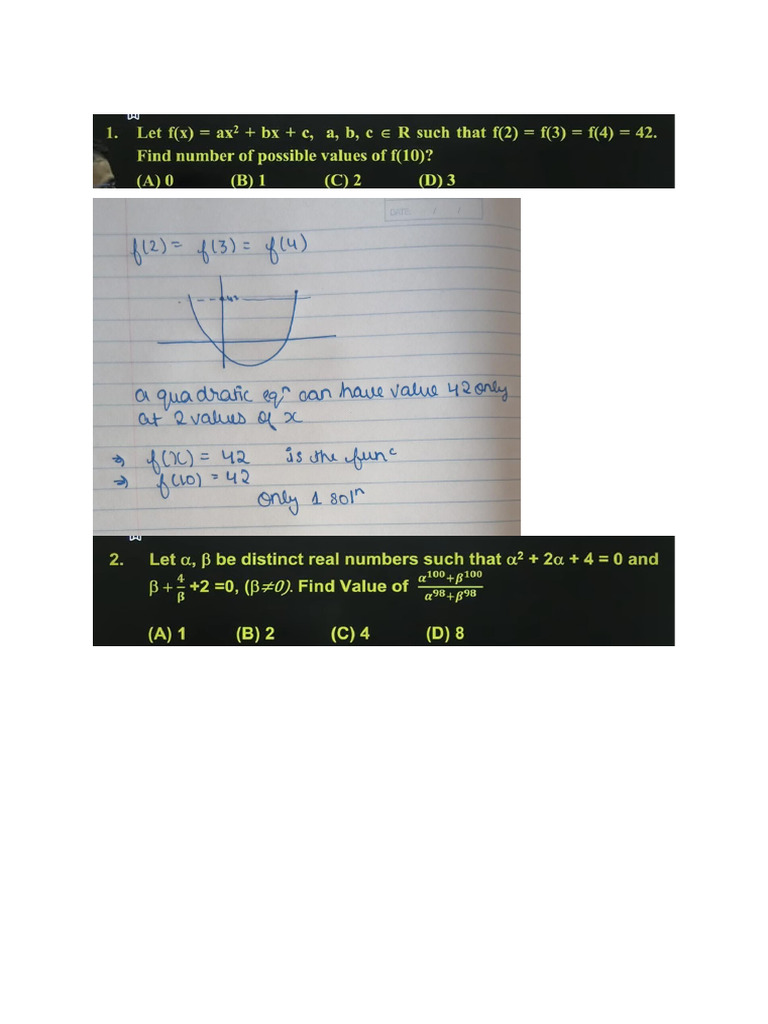 Quadratic Eqn Advanced Questions | PDF