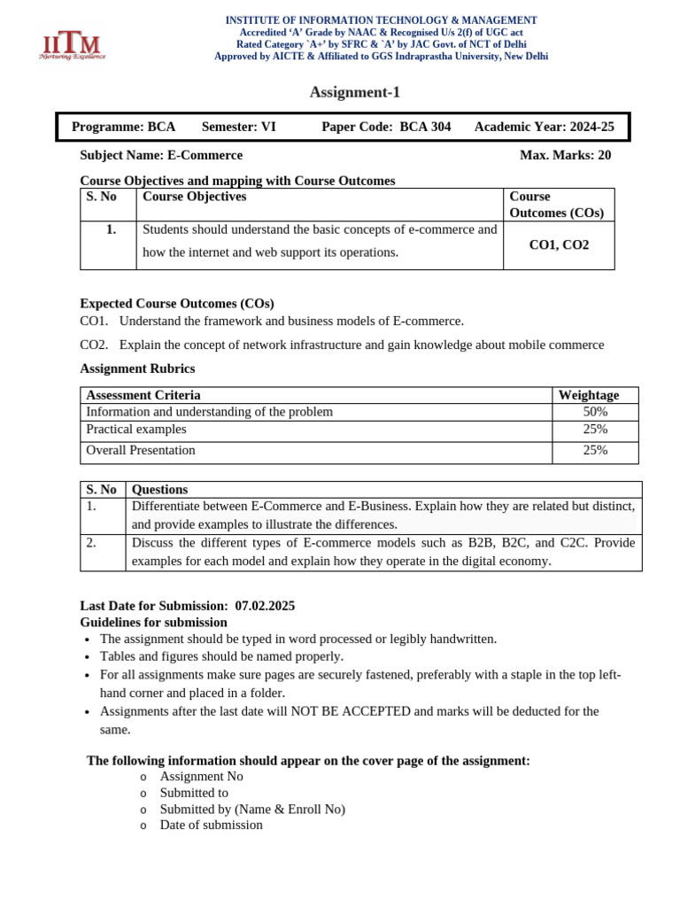 Assignment 1 E-Comm. | PDF