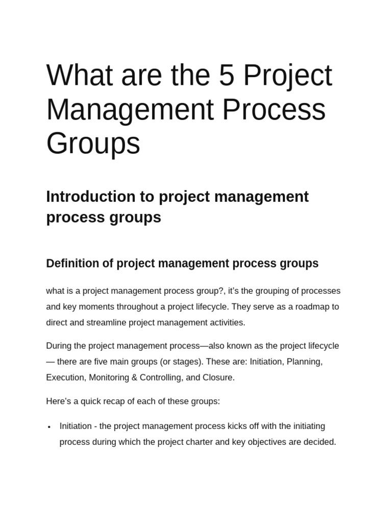 5 Project Management Process Groups | PDF | Project Management | Business