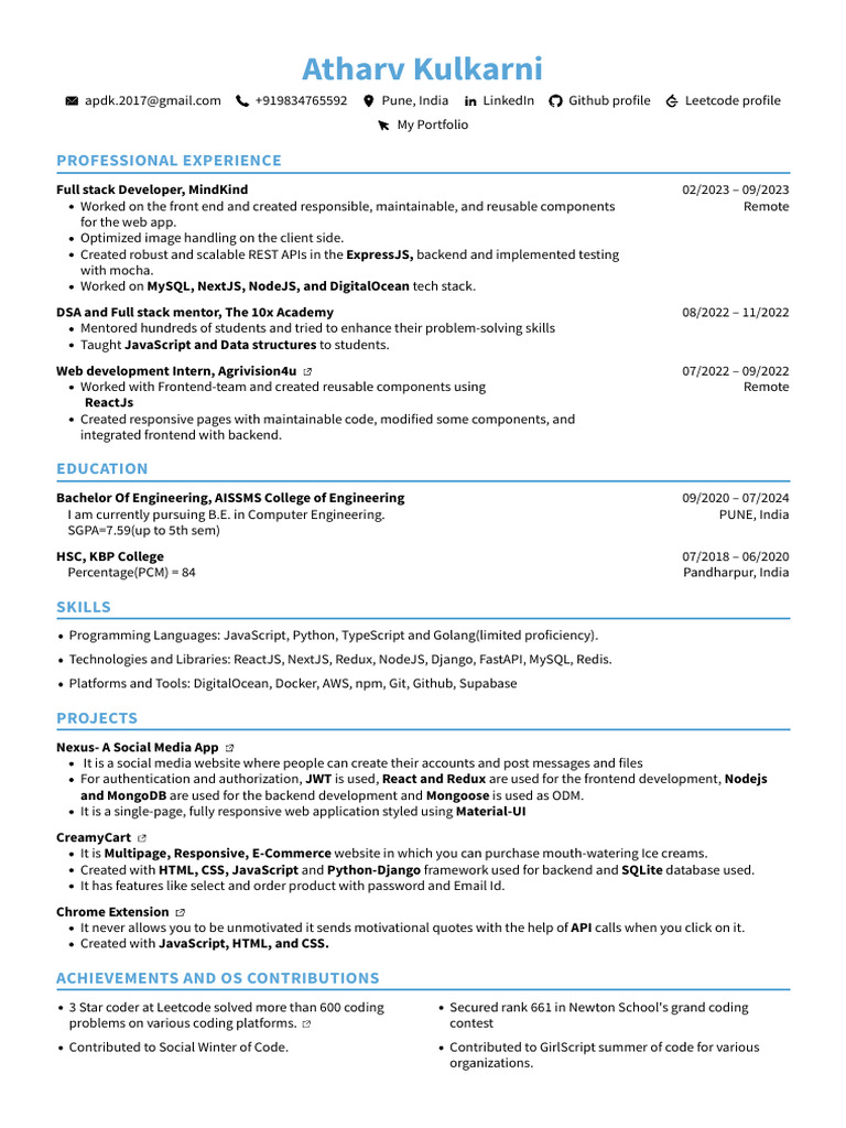 Atharv_Kulkarni_Resume_12-10-2023-14-16-06 (1) | PDF | Java Script ...