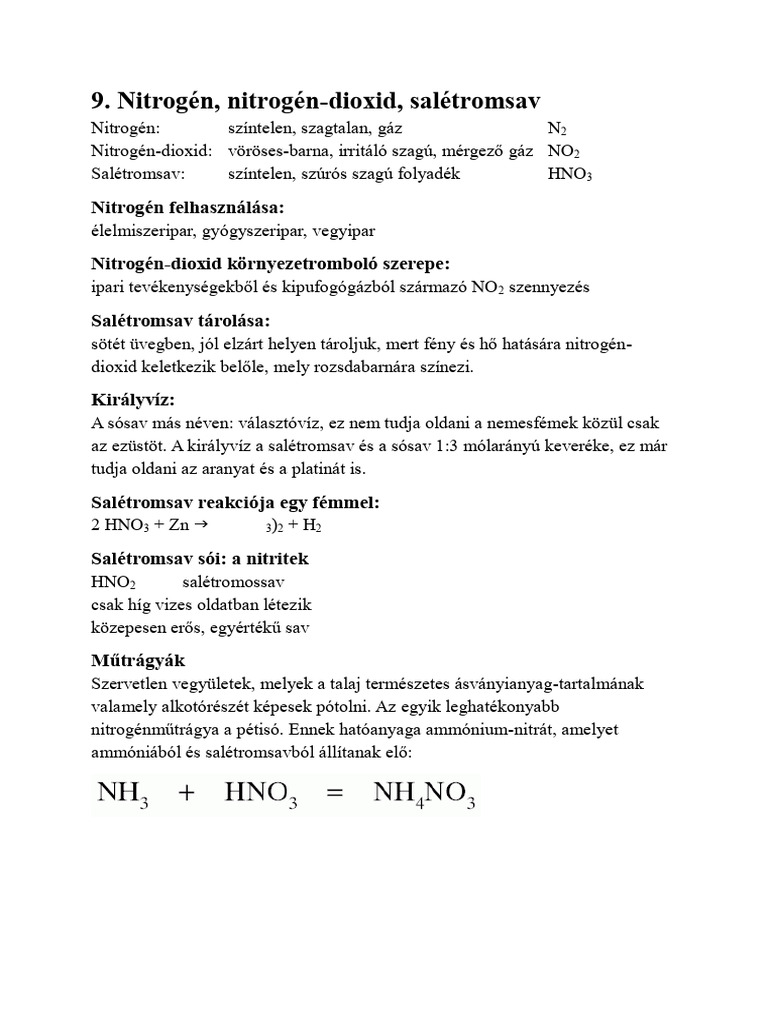 Nitrogén, Nitrogén-Dioxid, Salétromsav | PDF