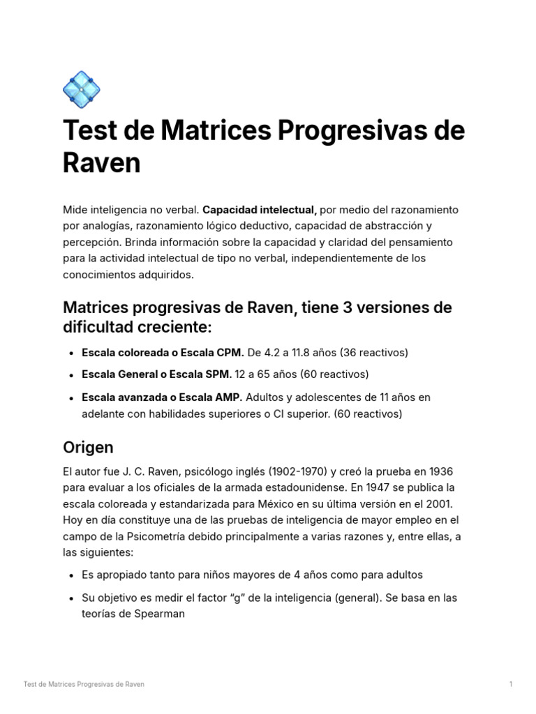 Test_de_Matrices_Progresivas_de_Raven Notas | PDF