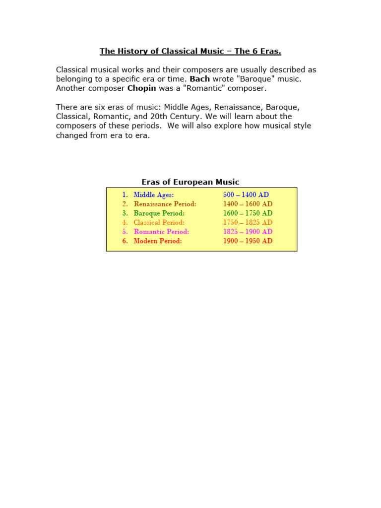 Classical Music History: 6 Eras Explained | PDF | Wolfgang Amadeus ...