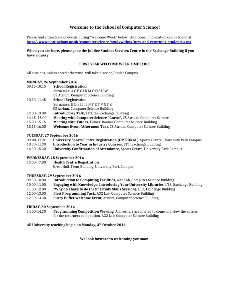 Freshers Timetable | PDF