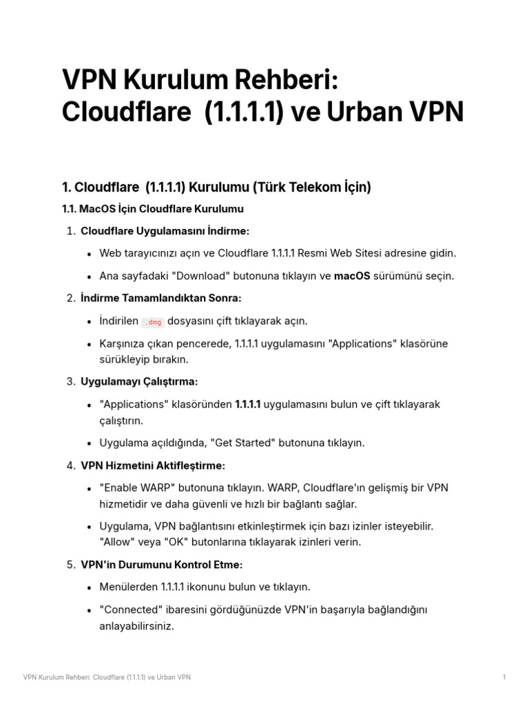 VPN_Kurulum_Rehberi_Cloudflare__(1.1.1.1)_ve_urban_vpn (1) (1) | PDF