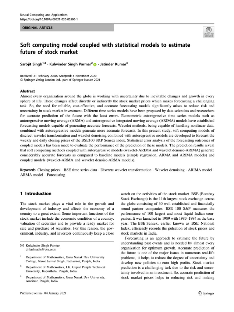 Soft Computing Model Coupled With Statistical Models To Estimate Future of Stock Market - Anna's ...