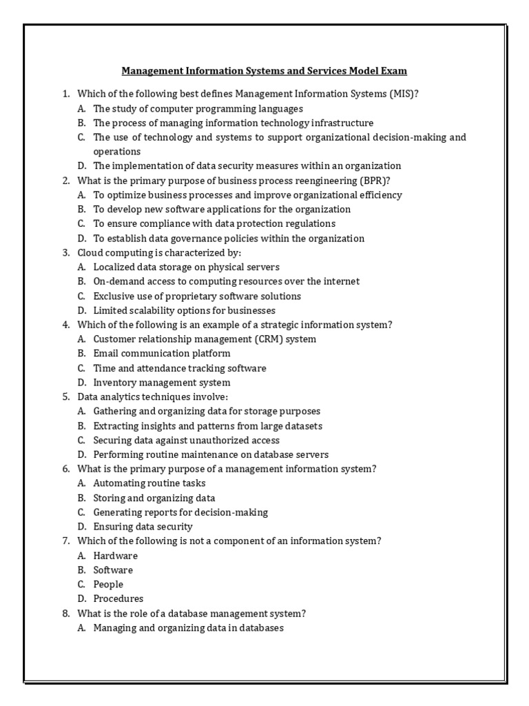 MIS Model Exam Question | PDF | Databases | Information System