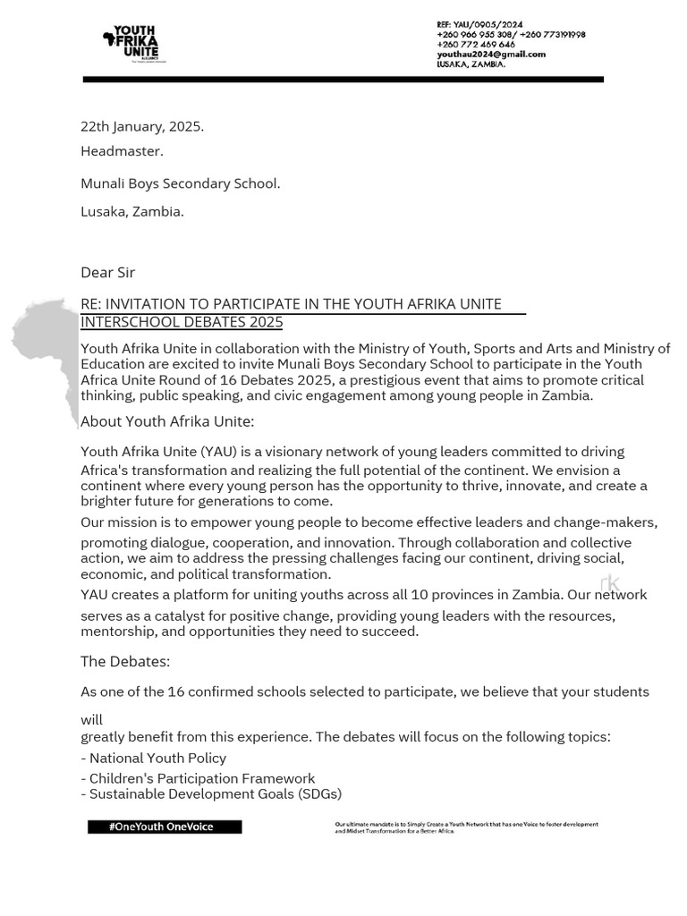 YAU ROUND OF 16 DEBATES 2025 INVITE TO SECONDARY SCHOOLS - pdf-1 | PDF