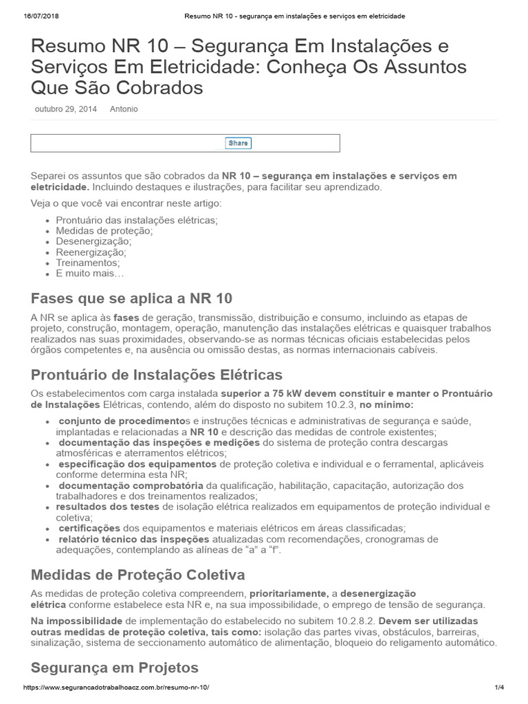 Resumo NR 10 - Segurança em Instalações e Serviços em Eletricidade ...