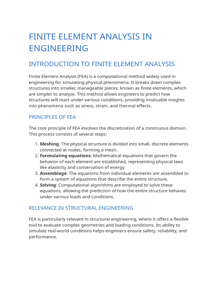Finite Element Analysis in Engineering | PDF | Finite Element Method | Simulation