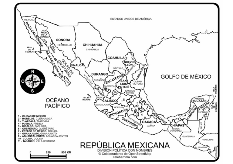 Mapa Rep Mexicana BN Con Nombres | PDF