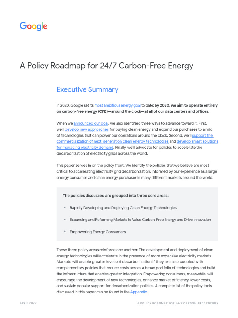 Policy Roadmap Carbon Free Energy | PDF | Renewable Energy | Climate ...