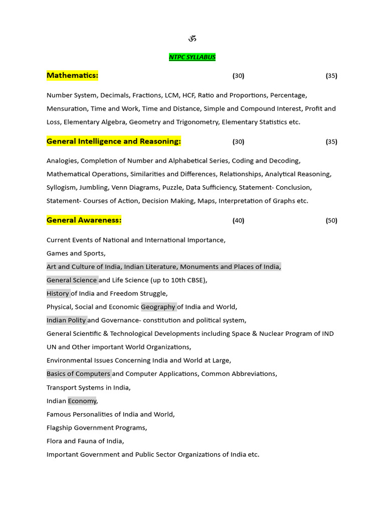 NTPC SYLLABUS | PDF