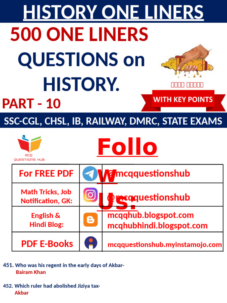 One Liner History 8 | PDF | Mughal Empire