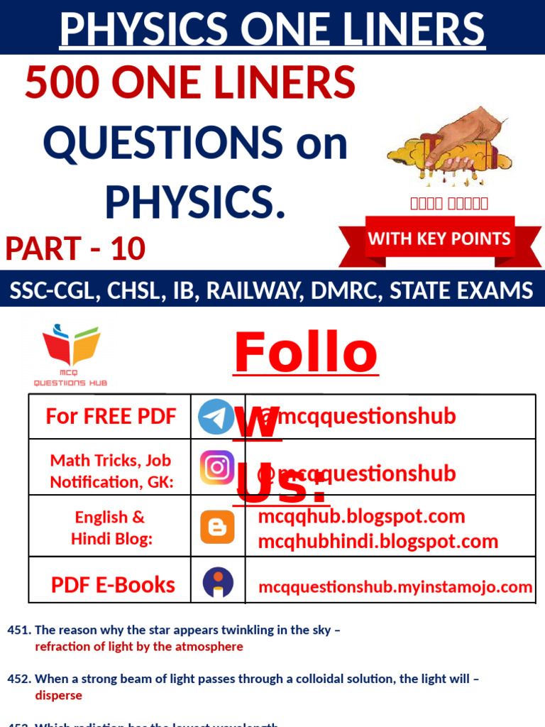 One Liner Physics 10 | PDF | Atmosphere Of Earth | Water