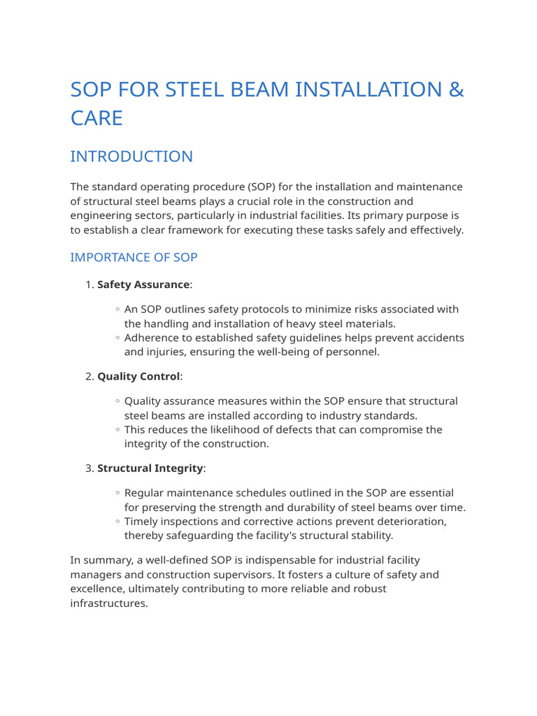 Steel Beam Installation SOP Guide | PDF | Personal Protective Equipment ...